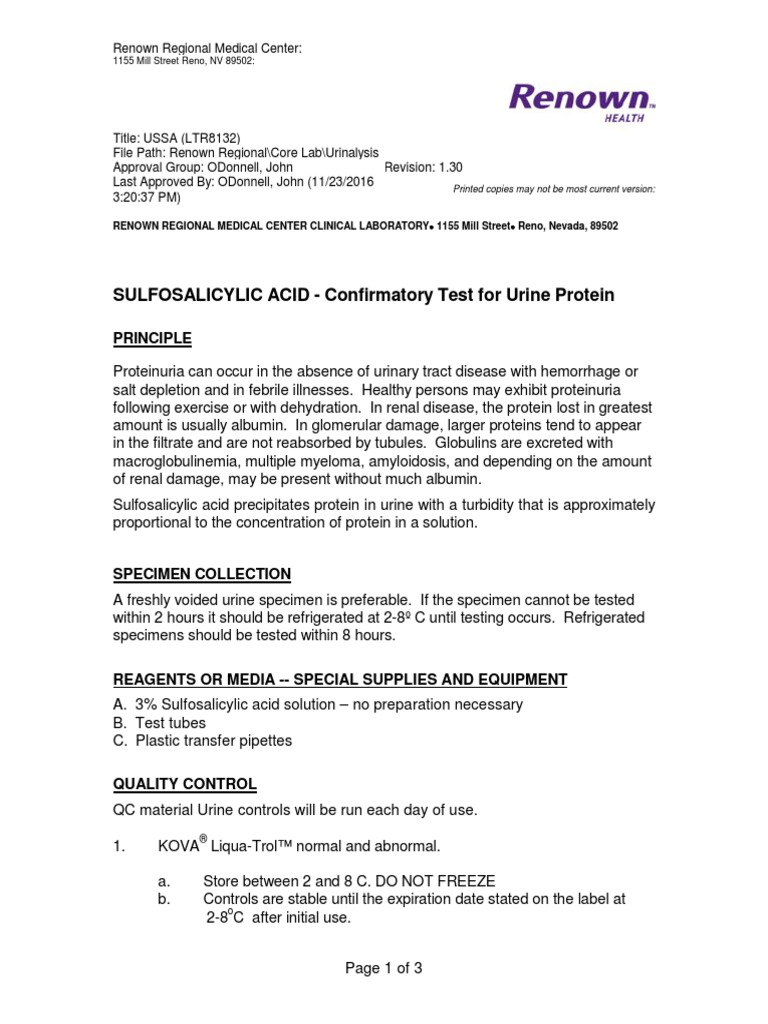 SULFOSALICYLIC ACID - Confirmatory Test For Urine Protein: Principle ...