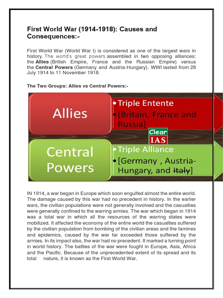 First World War (1914-1918) : Causes and Consequences:-: The Two Groups ...