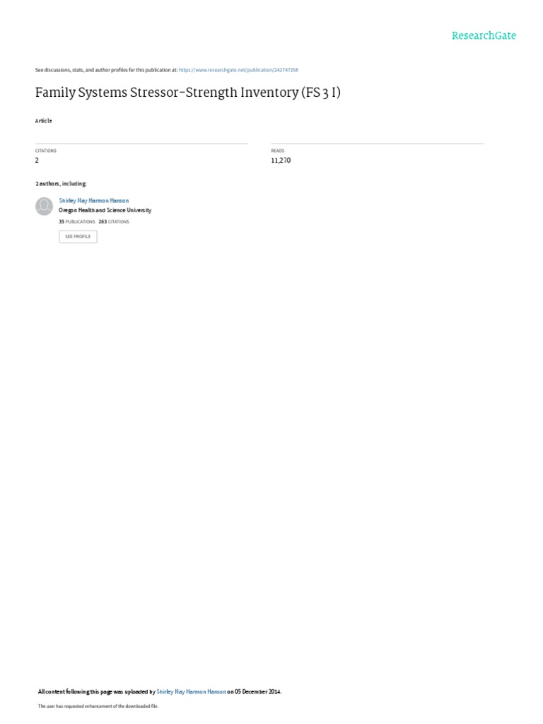 Family Systems Stressor-Strength Inventory FS 3 I | PDF | Behavioural ...