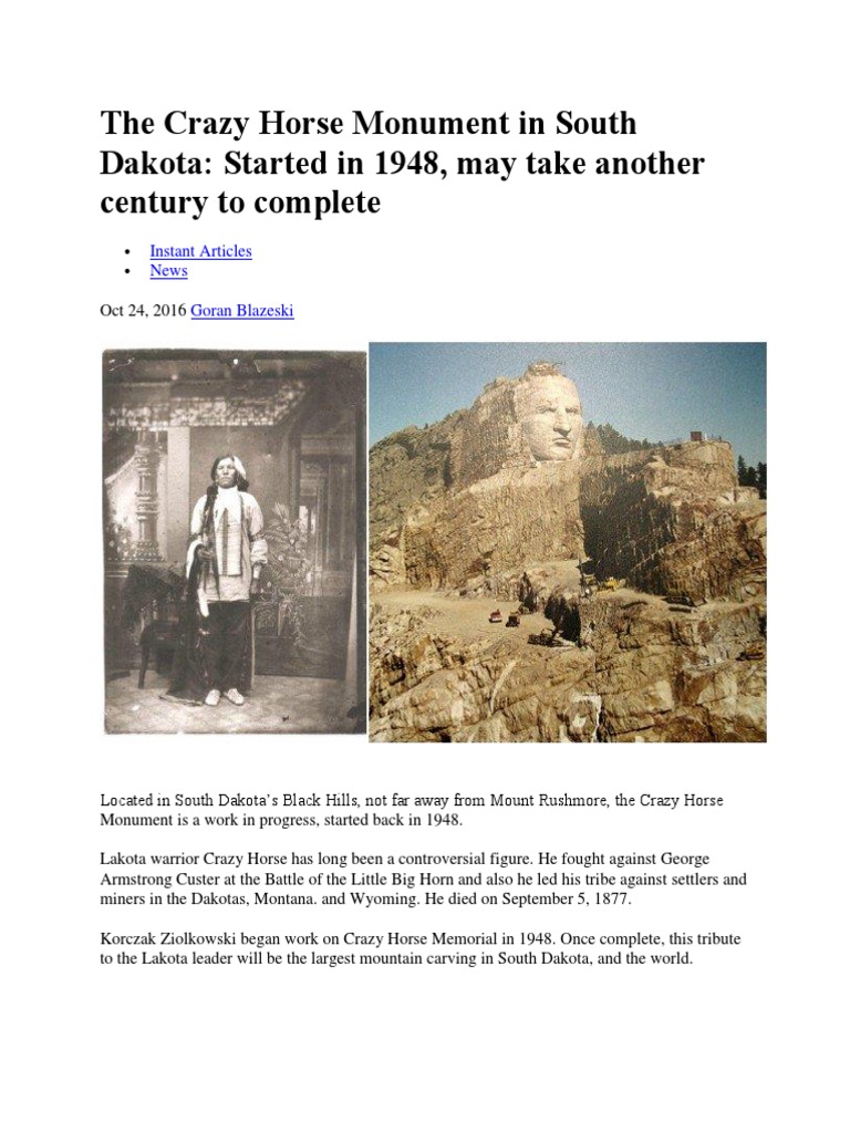 The Crazy Horse Monument in South Dakota | PDF | Lakota People | Lakota