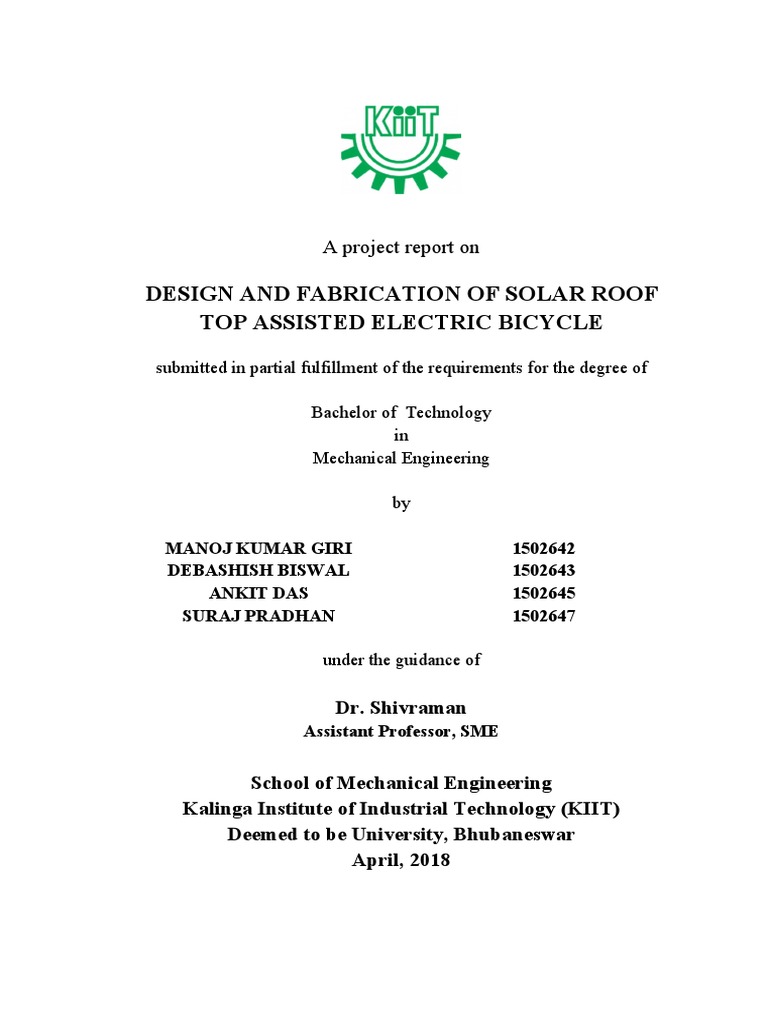 Solar Assisted Electric Bicycle Project Report | PDF | Rechargeable ...