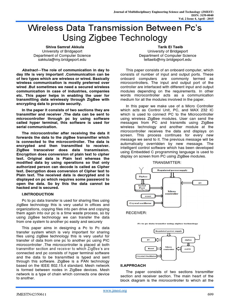 Wireless Data Transmission Between Pc's Using Zigbee Technology | PDF | Microcontroller | Wireless