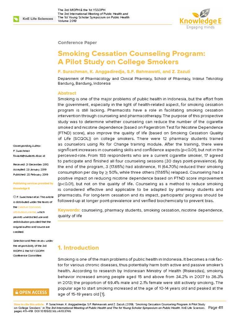 Smoking Cessation Counseling Program: A Pilot Study On College Smokers ...