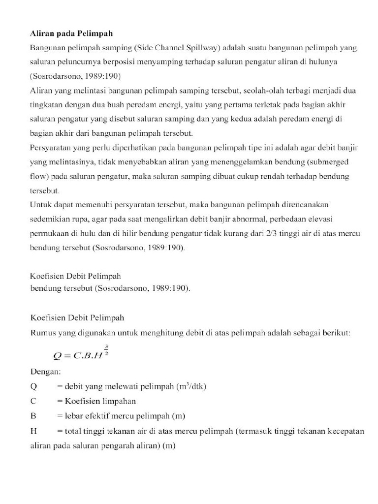 Aliran Pada Pelimpah, Dasar Teori