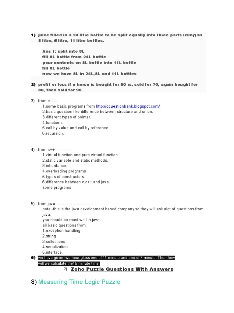 Zoho Puzzles | PDF | Matrix (Mathematics) | Computer Programming