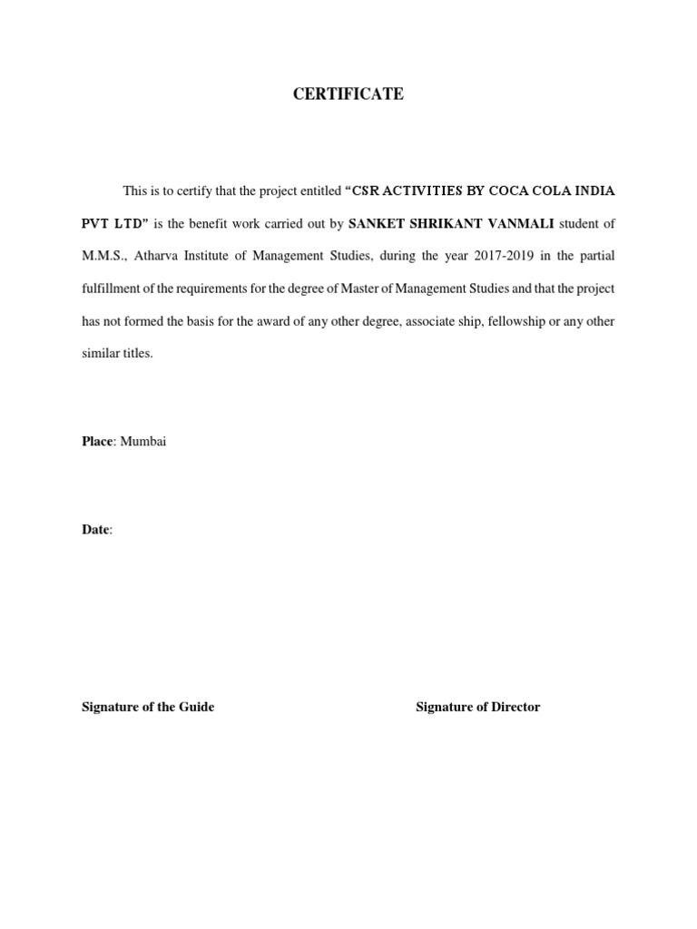 Coco Cola Certificate | PDF