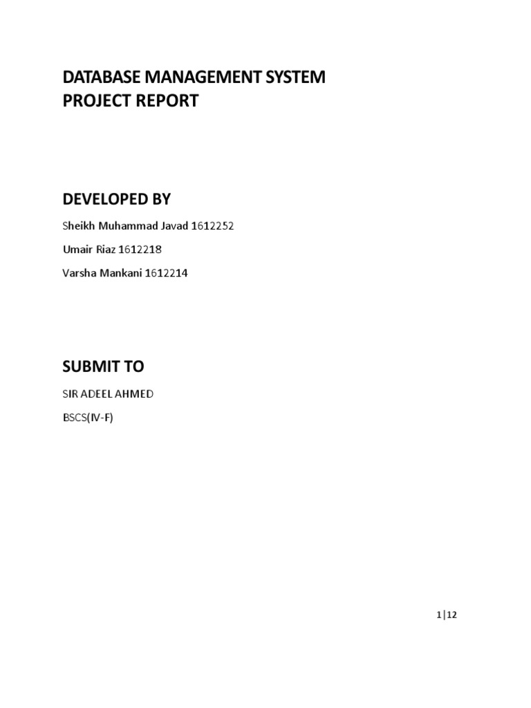 Database Management System Project Report: Developed by | Download Free ...