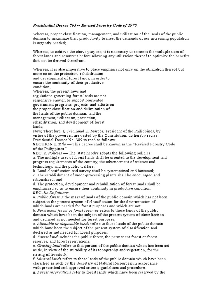 PD 705 Revised Forestry Code | Download Free PDF | Forestry | Forests