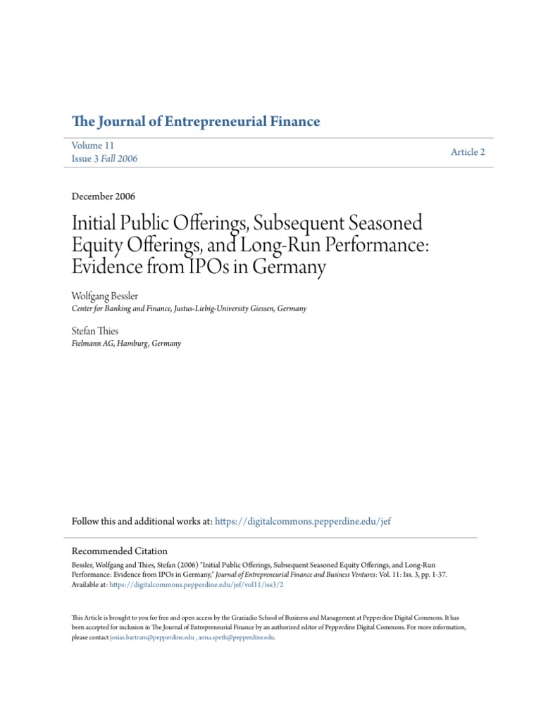 Initial Public Offerings Subsequent Seasoned Equity Offerings A | PDF ...