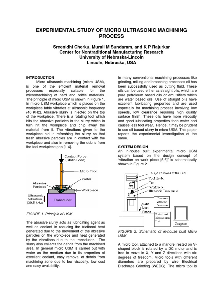Experimental Study of Micro Ultrasonic Machining Process | PDF ...