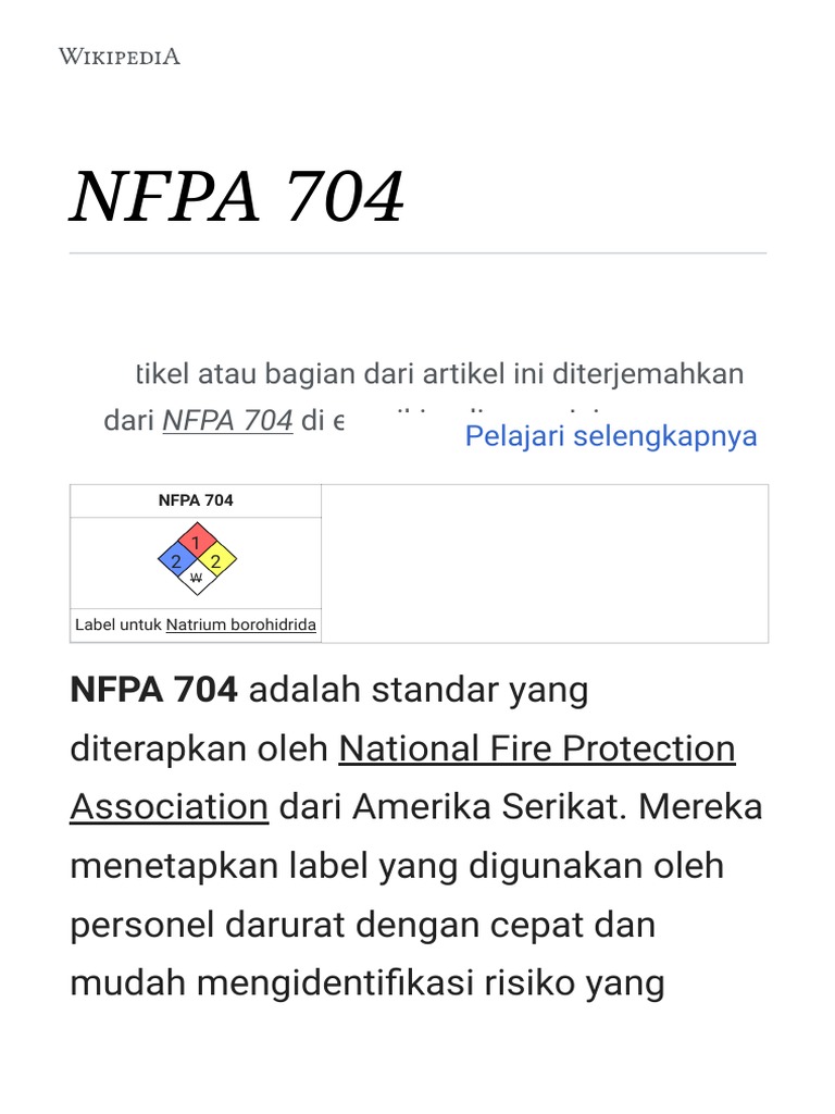 NFPA 704 - Wikipedia Bahasa Indonesia, Ensiklopedia Bebas | PDF