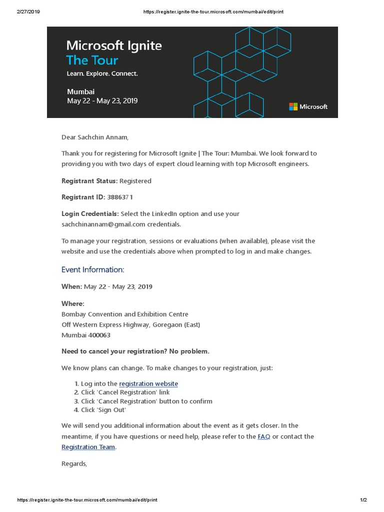 Microsoft Ignite Tour Registration Details | PDF | Computer Security ...
