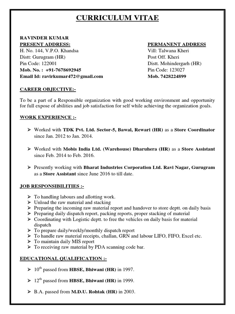 Ravinder CV PDF | PDF | Cognition | Business