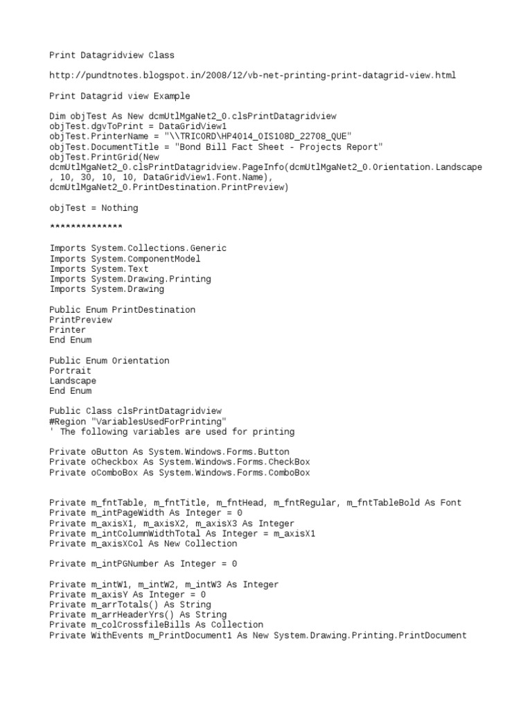 Print Datagridview Class Pdf Areas Of Computer Science Computer Programming