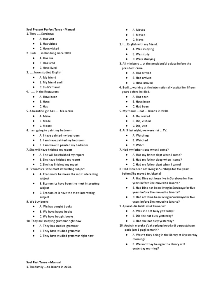 Soal Present Perfect Tense Print | PDF | Linguistics | Grammar