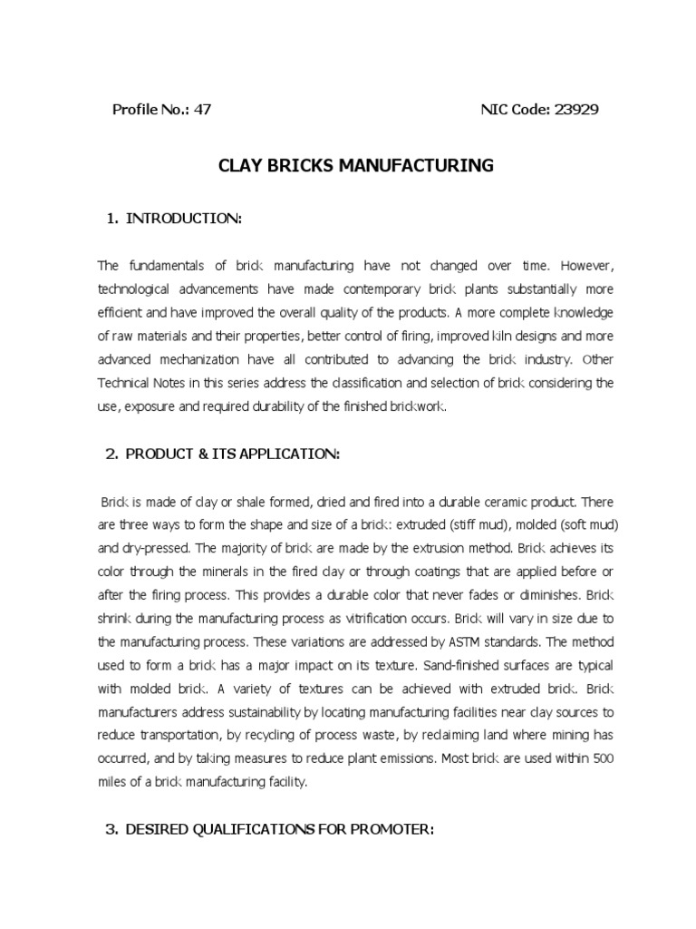 Clay Brick Manufacturing Process Overview | PDF | Brick | Clay
