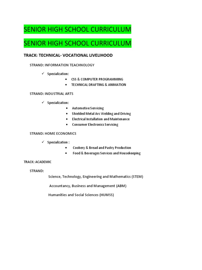 Senior High School Curriculum | PDF
