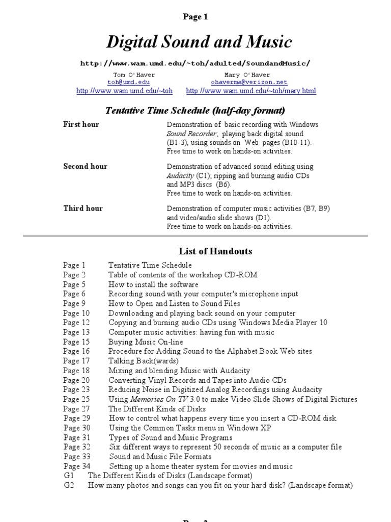 Sound Workshop Handouts (35 Pages) | PDF | Compact Disc | Sound ...