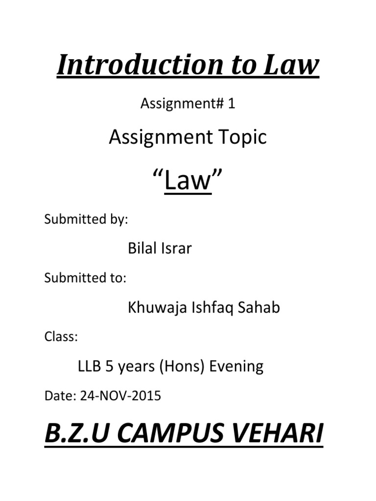 Introduction To Law: Assignment Topic | PDF | Justice | Crime & Violence