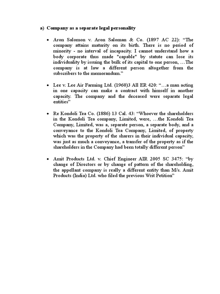 Company As A Separate Legal Personality | PDF | Politics | Law