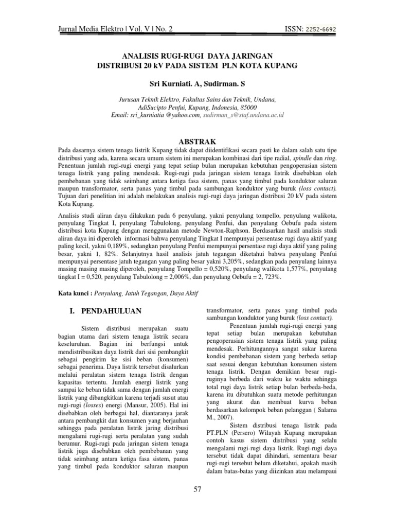Analisis Rugi-Rugi Daya Jaringan Distribusi 20 KV Sistem PLN Kupang | PDF