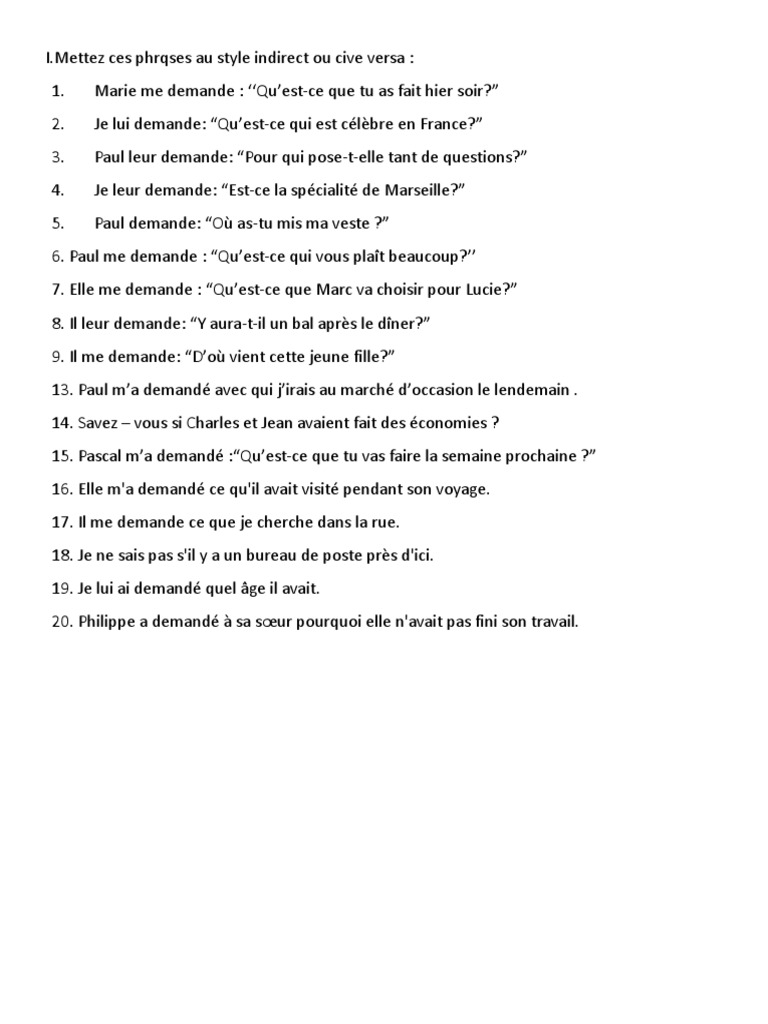 Transformations de phrases au style indirect | PDF | Mode de vie
