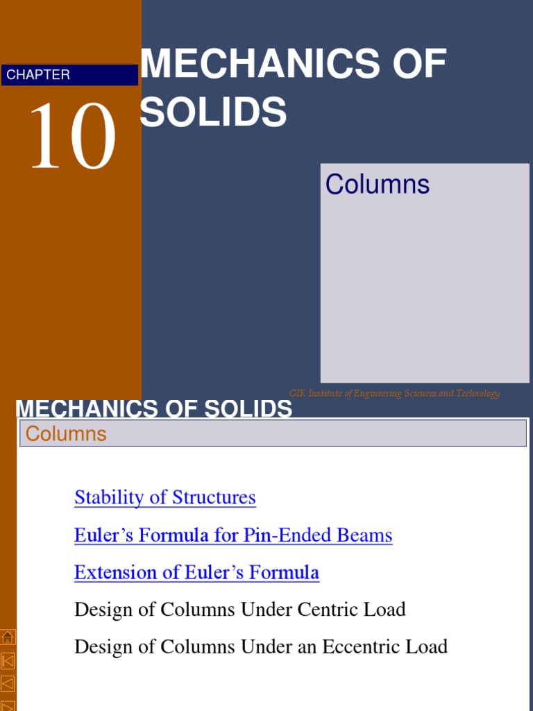 Mechanics of Solids: Columns | PDF | Buckling | Column
