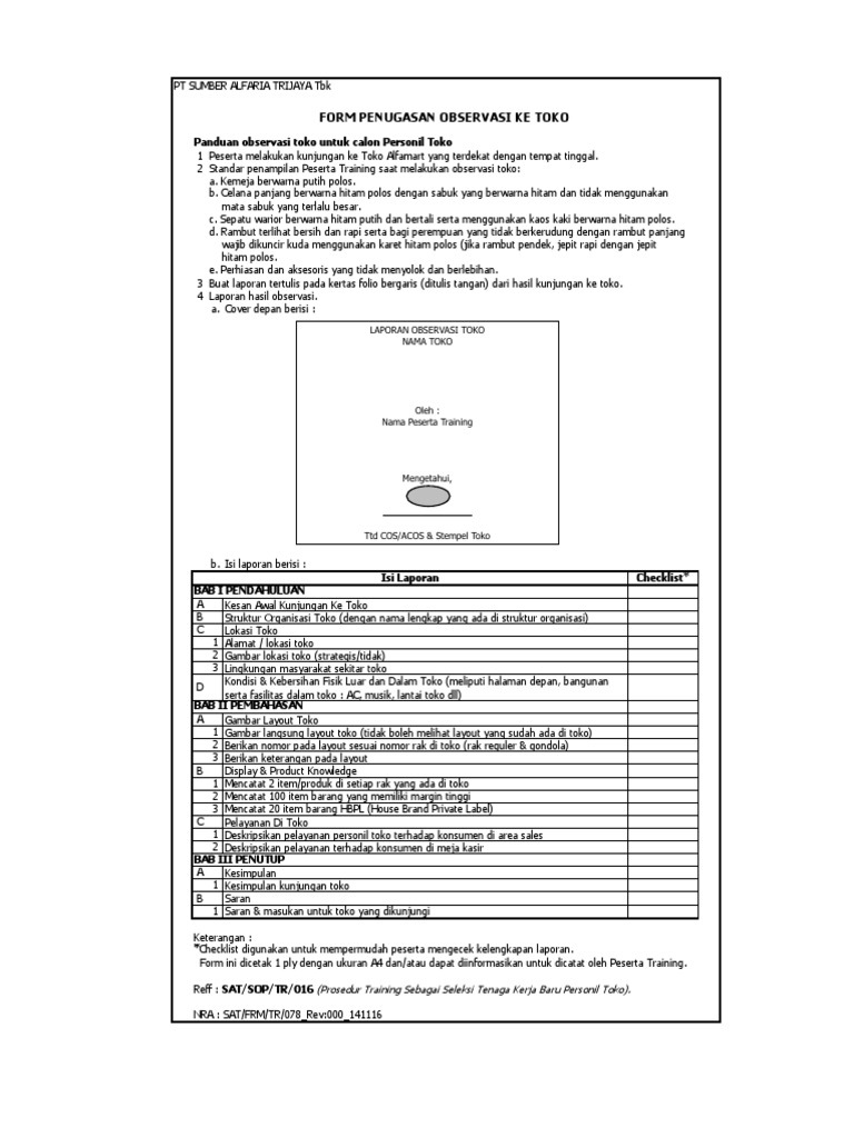 Form Penugasan Observasi Toko | PDF
