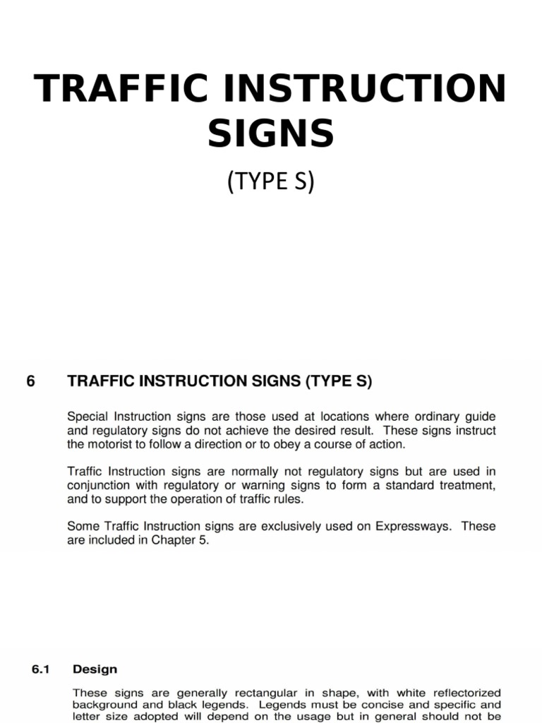 Traffic Instruction Signs: (Type S) | PDF