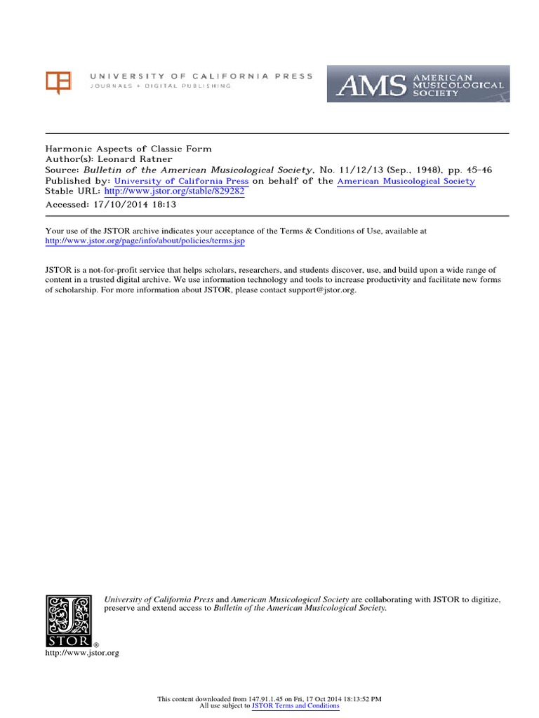 Leonard Ratner - Harmonic Aspects of Classic Form PDF | PDF | Harmony ...