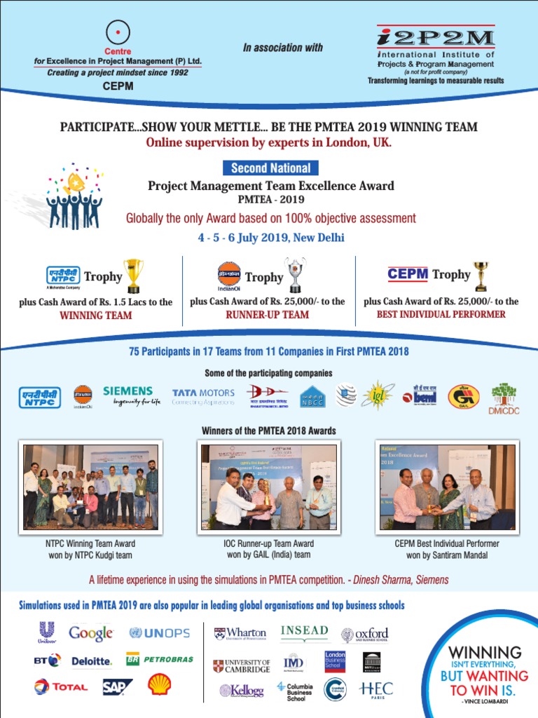 2nd National: Project Management Team Excellence Award PMTEA - 2019 ...