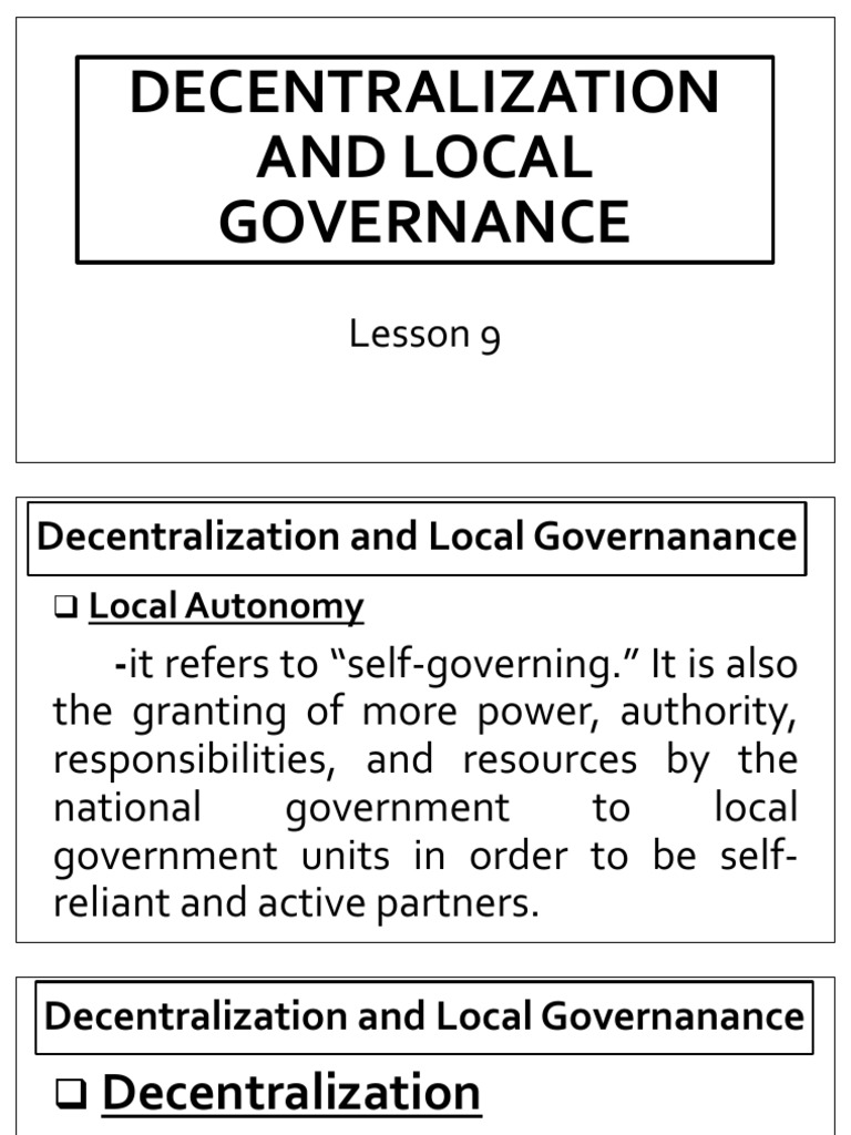 Decentralization and Local Governance | PDF | Devolution | Local Government