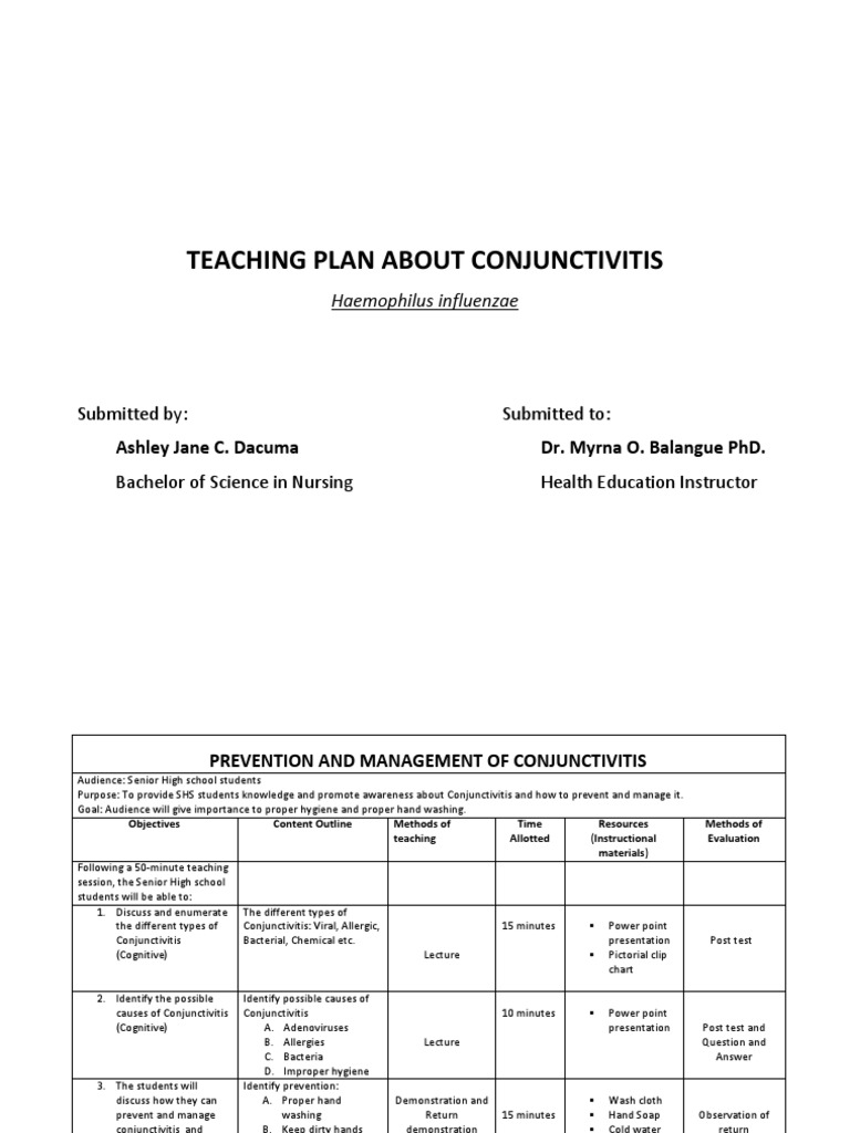 Teaching Plan About Conjunctivitis: Haemophilus Influenzae | PDF ...