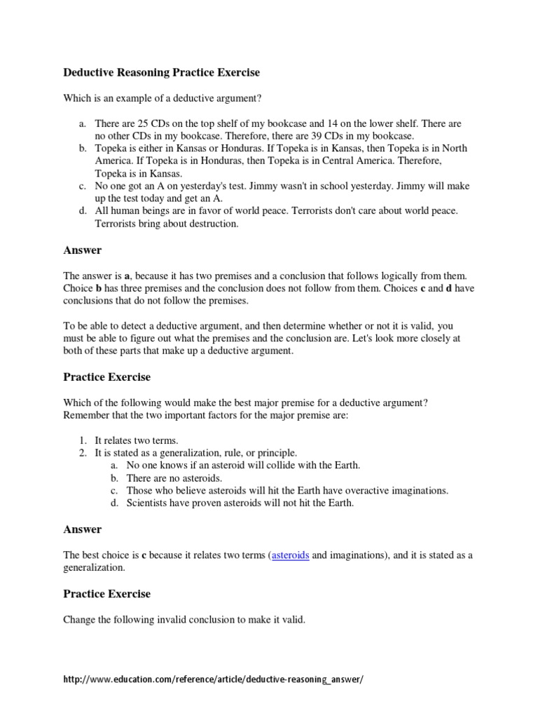 13 C Deductive Reasoning Practice Exercise | PDF | Deductive Reasoning ...