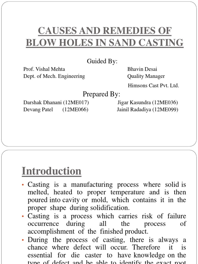 Blowhole Defect in Sand Casting | PDF | Casting (Metalworking ...