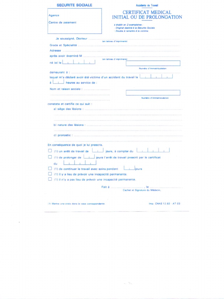 Certificat Medical Initial Ou de Prolongation PDF | PDF