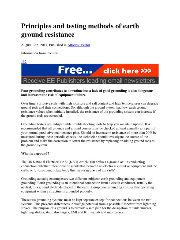 Principles and Testing Methods of Earth Ground Resistance | PDF ...