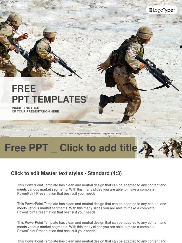 Squad of Soldiers in The Desert PowerPoint Templates Standard | PDF