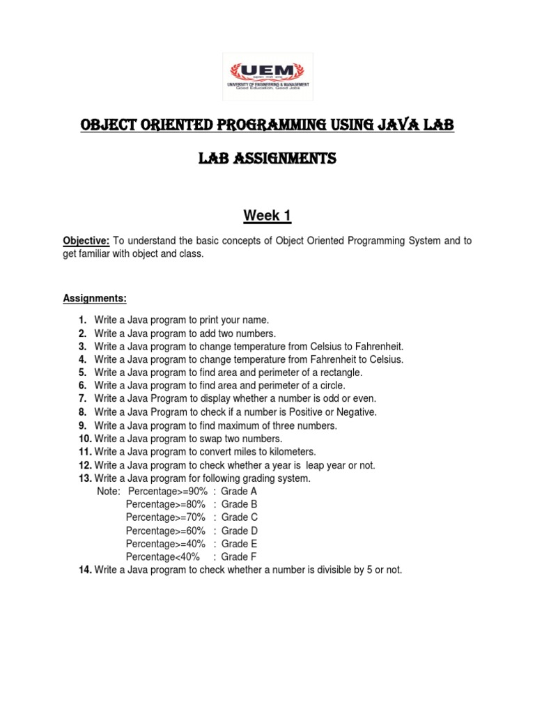 Java Lab Assignments 2nd Year Engineering Pdf Method Computer Programming Class