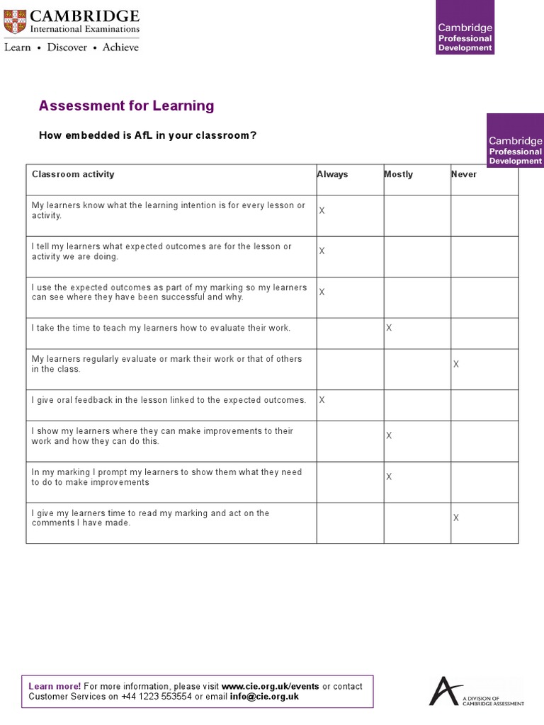 Assessment For Learning: How Embedded Is Afl in Your Classroom? | PDF
