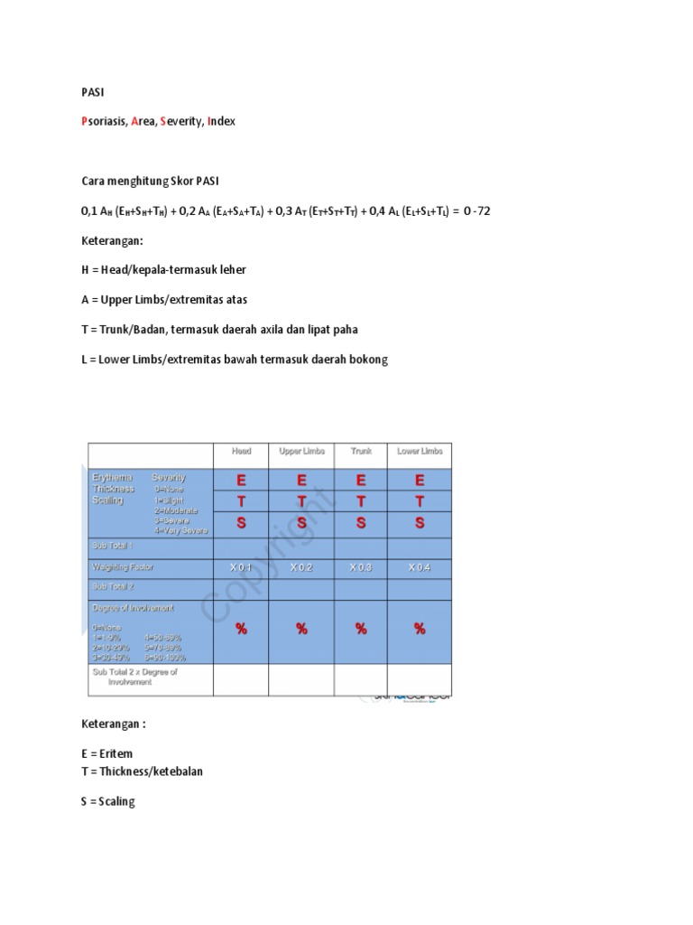 Panduan Skor PASI untuk Psoriasis | PDF