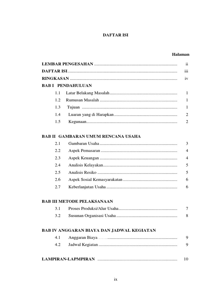 Daftar Isi Proposal | PDF