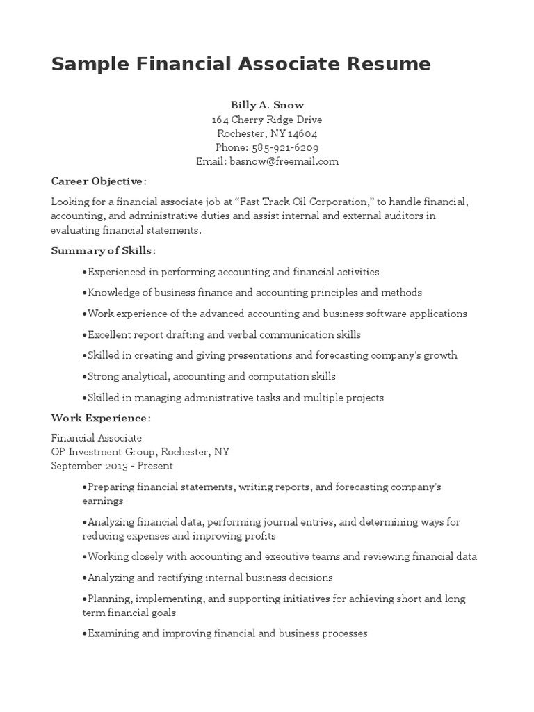 Sample Financial Associate Resume | PDF