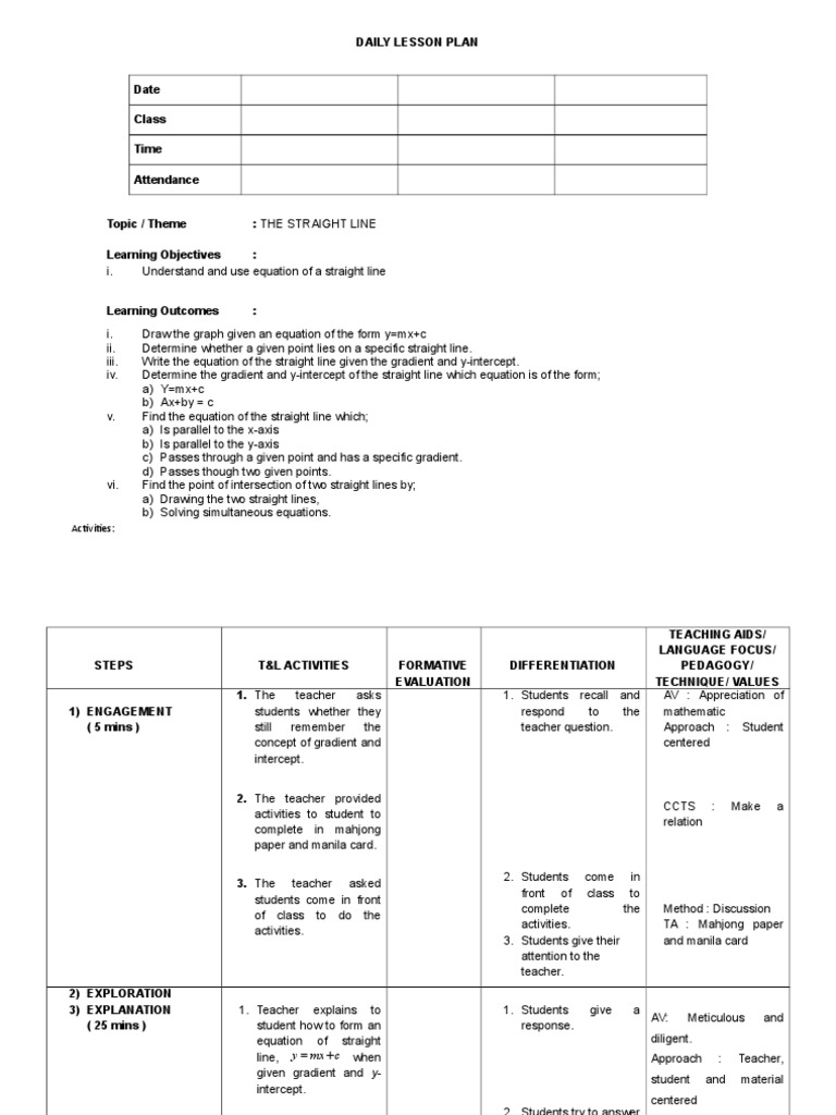 The Straight Line 1.3 | PDF | Line (Geometry) | Lesson Plan