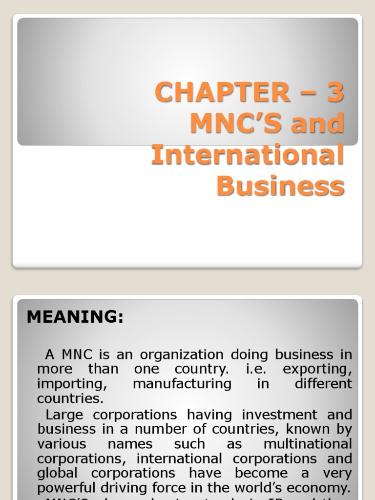 Chapter - 3 MNC'S and International Business | PDF | Multinational ...