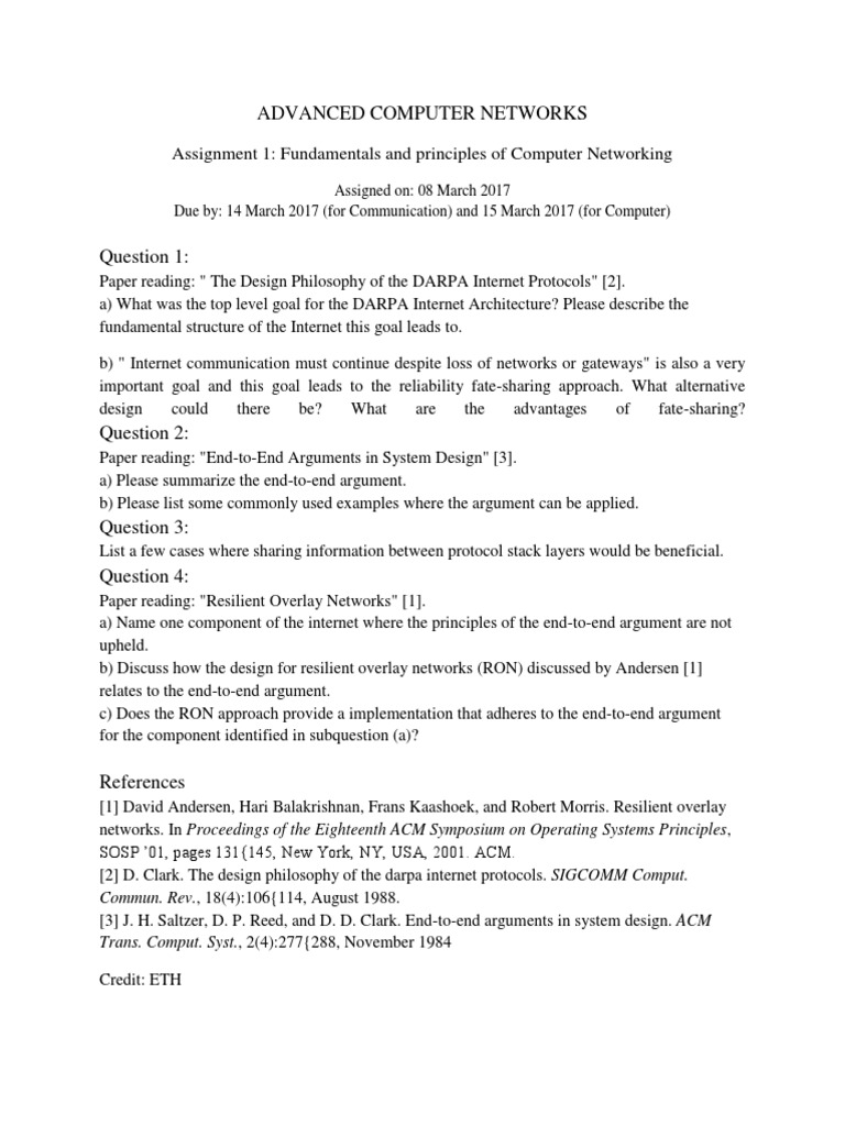 Advanced Computer Networks Assignment 1 Fundamentals And Principles Of Computer Networking Pdf