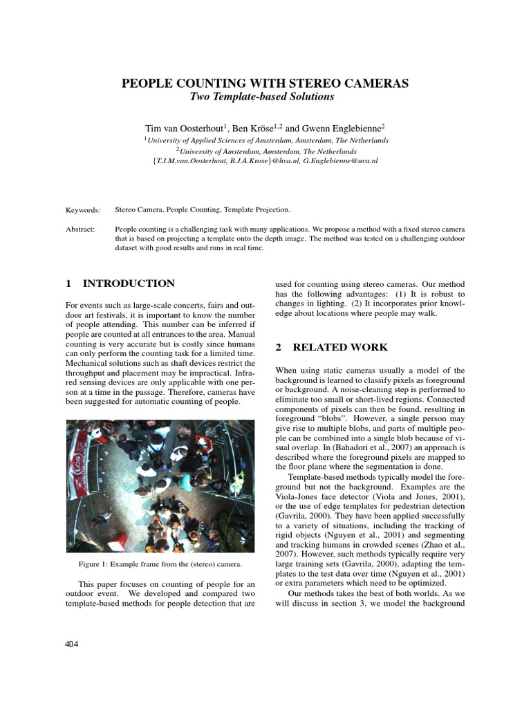 People Counting With Stereo Cameras: Two Template-Based Solutions | PDF ...