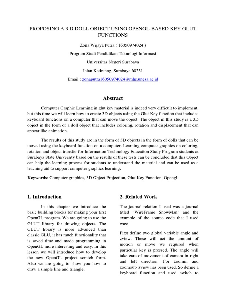 Proposing A 3 D Doll Object Using Opengl-Based Key Glut Functions | PDF | 3 D Computer Graphics ...