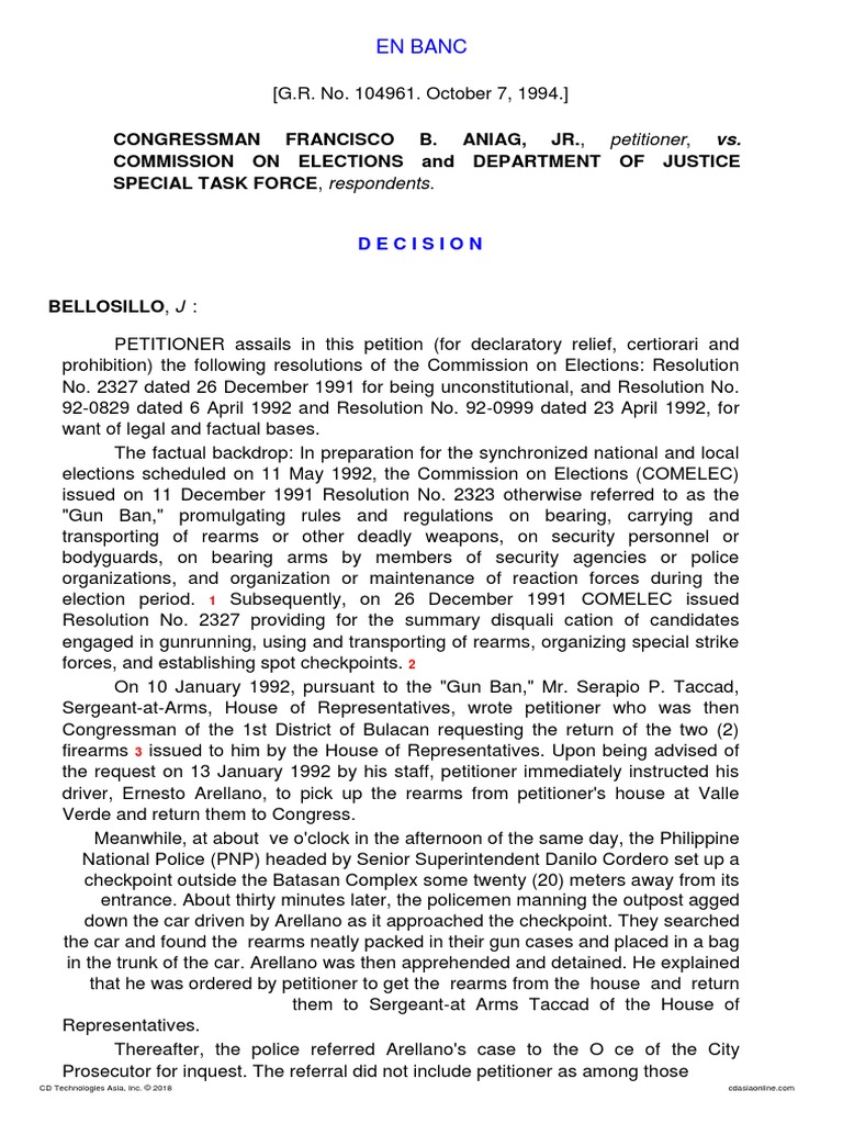 Aniag v. Comelec | PDF | Search And Seizure | Search Warrant