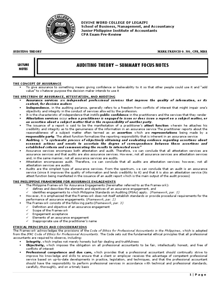 At Rev DWCL Summary Focus Notes | PDF | Financial Audit | Audit